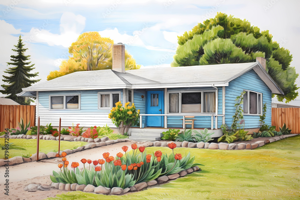Ranch Style House (Cartoon Colored Pencil) - Originated in the United ...