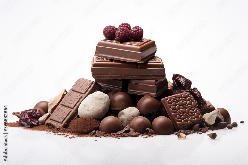 Chocolates on white background. Topics related to chocolate. World of ...