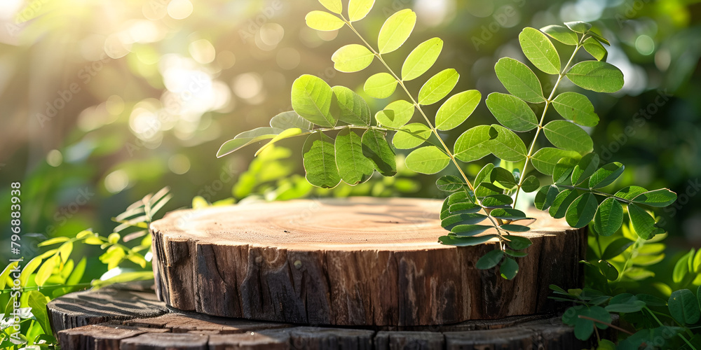 Round wooden saw cut cylinder shape for product display with Kelor or ...