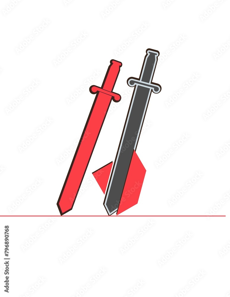 two crossed swords: Two swords are shown with one of them being red and ...