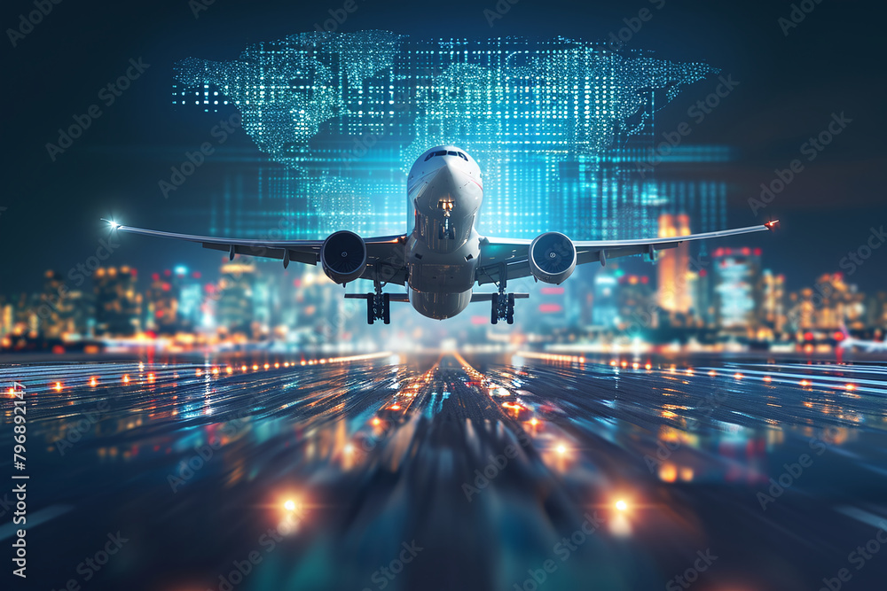 Technology digital future of commercial air transport concept, Airplane ...