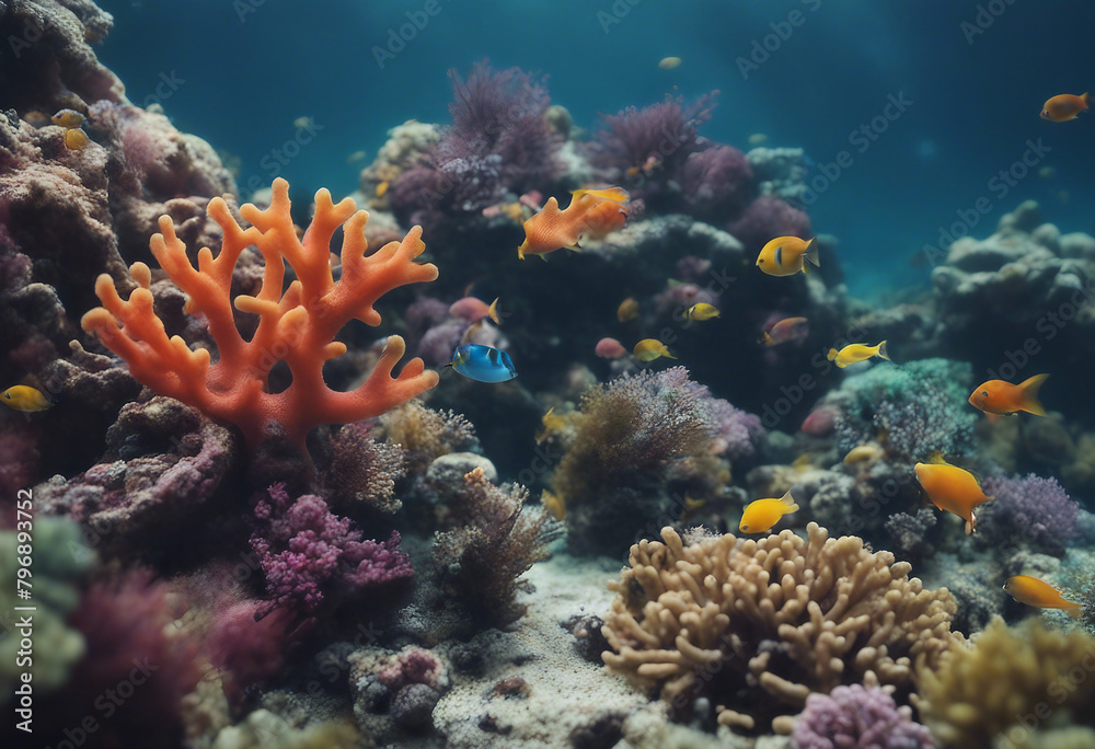 Underwater with colorful sea life fishes and plant at seabed background ...