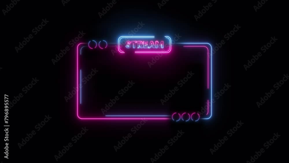 Neon looped light frame for game streaming video on a transparent ...