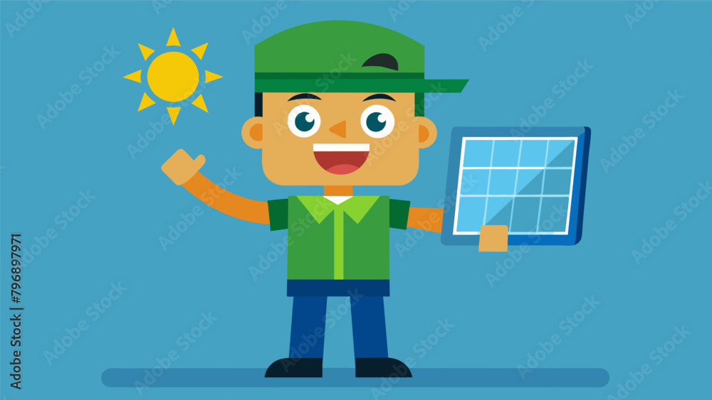 A cartoon character smugly displaying their homemade solar panel that ...
