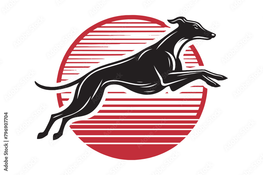 Greyhound dog and sun. Run and jump. Simple vector illustration. black ...