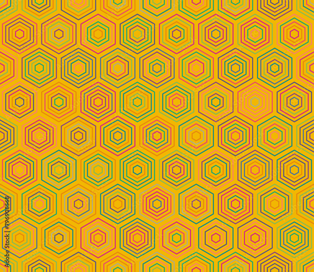 Geometric pattern. Hexagon stacked mosaic cells. Hexagonal cells. Multiple tones color palette ...