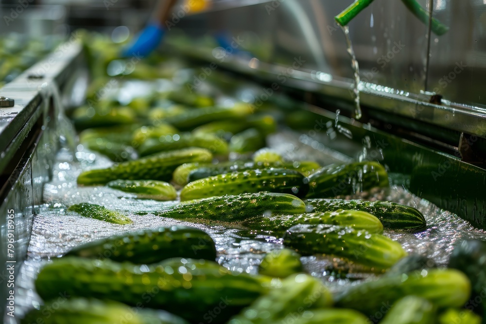 Washing Many Cucumbers, Cucumbers Automated Washing Line, Vegetable ...