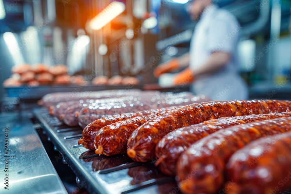 Sausages Production Line, Food Industry, Working on Automated ...