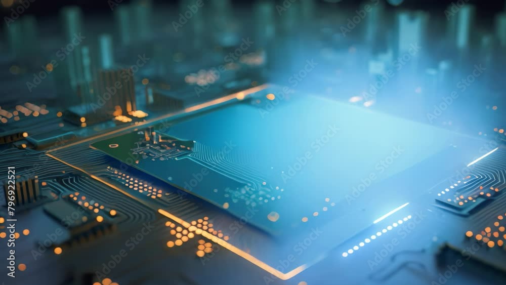 Close Up Of Electronic Circuit Board With Microchip 3d Rendering Futuristic Circuit Board And