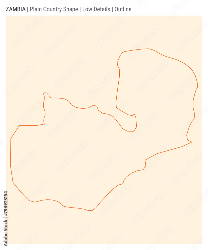 Zambia plain country map. Low Details. Outline style. Shape of Zambia ...