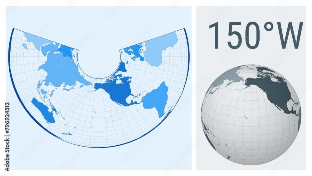 World Map Animation. Albers equal-area conic projection. Colored ...