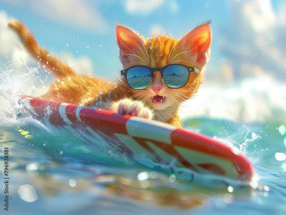 On their tropical getaway, the familys pet cat, equipped with a mini ...