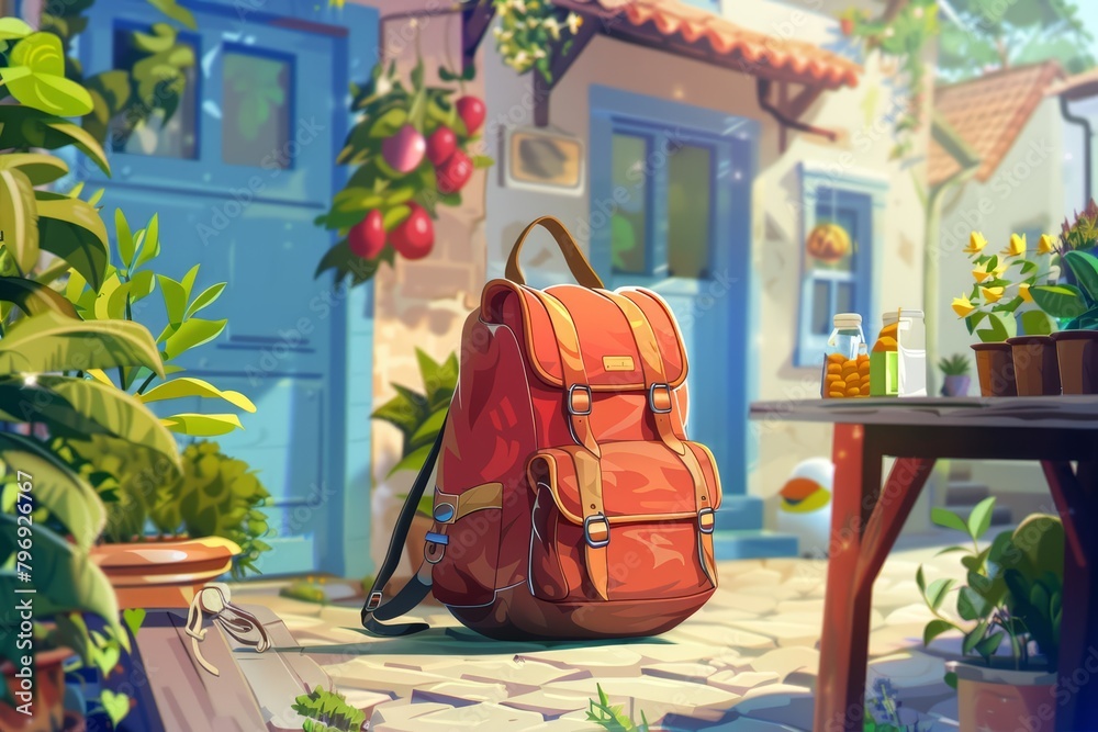 While shopping in a quaint village, a tourists backpack comes alive ...