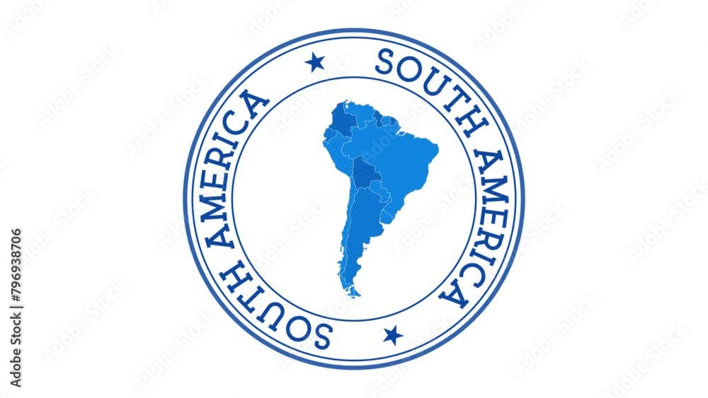 South America intro. Badge with the circular name and map of the ...