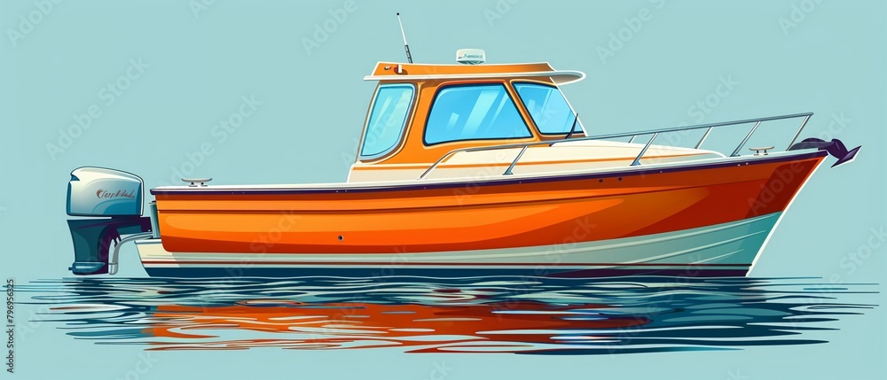Cartoon 2d illustration of a motor boat suitable for divers fishermen ...