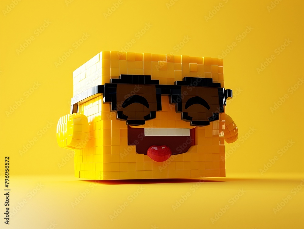 Cool and confident emoji wearing pixelated sunglasses, its animated ...