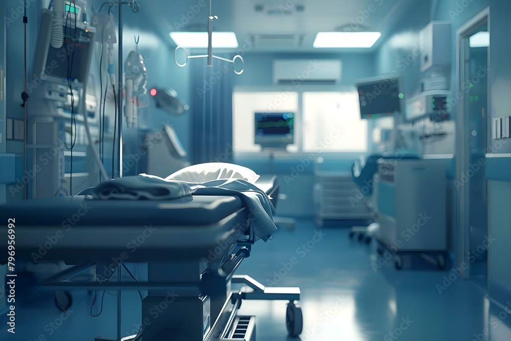 Animated hospital room scene with medical equipment for diagnosis and ...