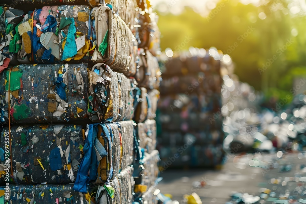 Recycled bundles compacted at recycling facility for efficient disposal ... Recycled bundles compacted at recycling facility for efficient disposal ...