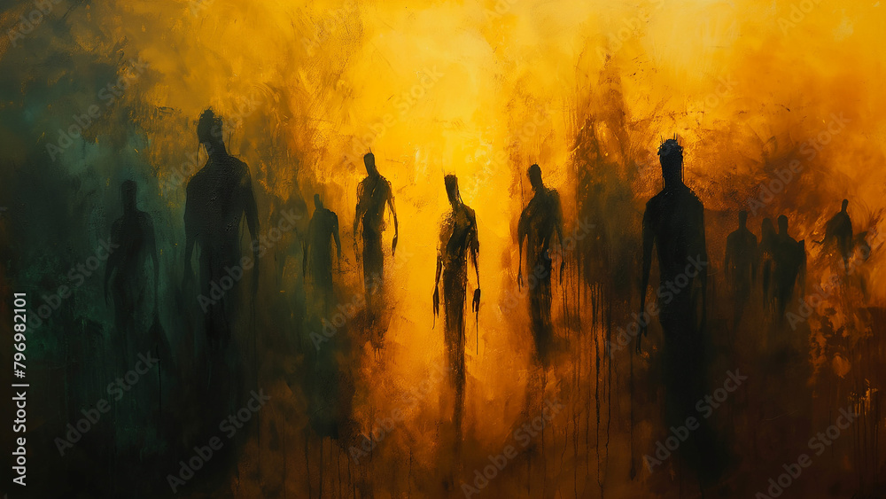 famine and hunger, abstract oil painting with human starving Stock ...