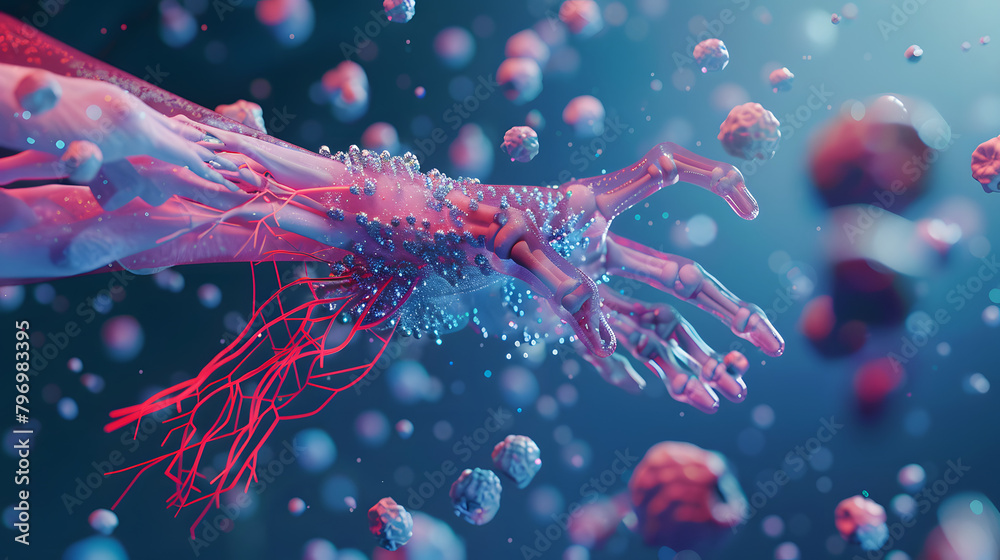 3D visualization of a human arm enveloped by unusual medical screens ...