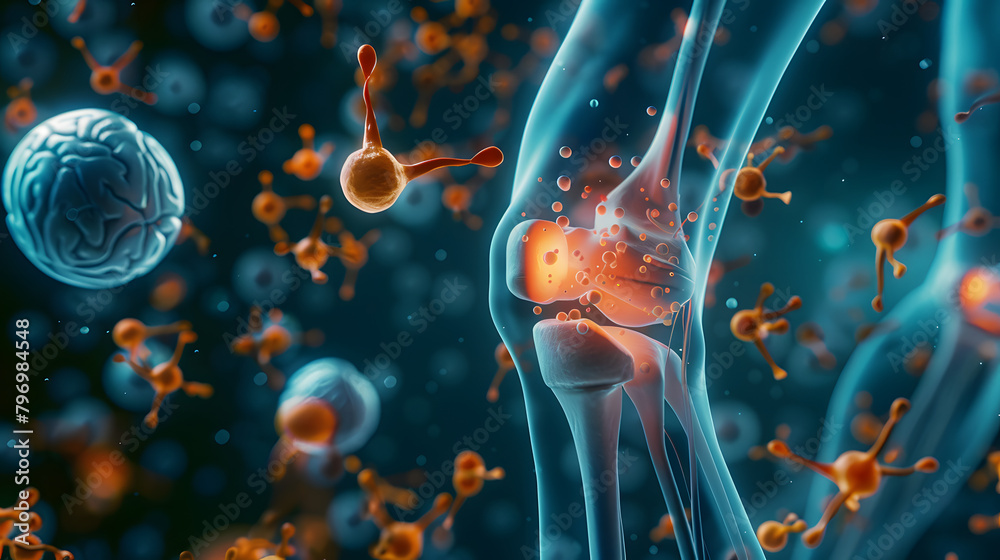 3D visualization of a human knee encased in peculiar medical screens ...