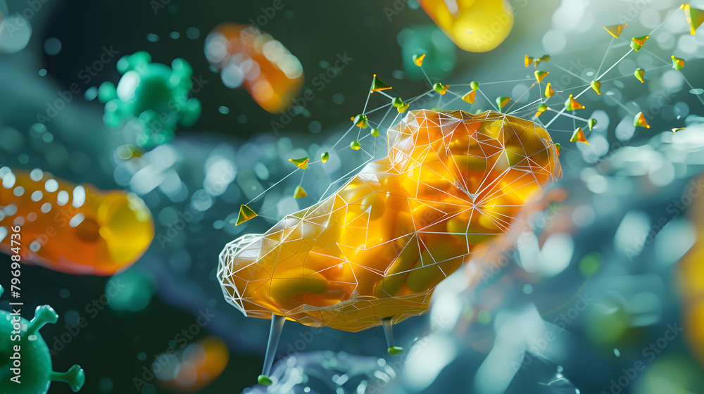 3D visualization of a human pancreas encased in peculiar medical panels ...