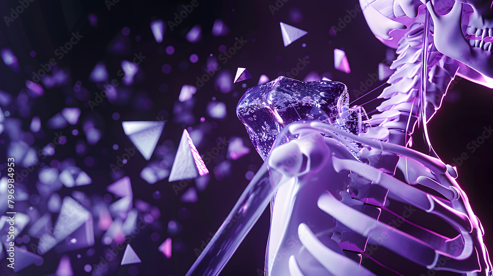 3D visualization of a human shoulder encompassed by strange medical ...