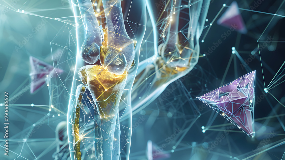 3D visualization of a human thigh surrounded by odd medical windows and ...