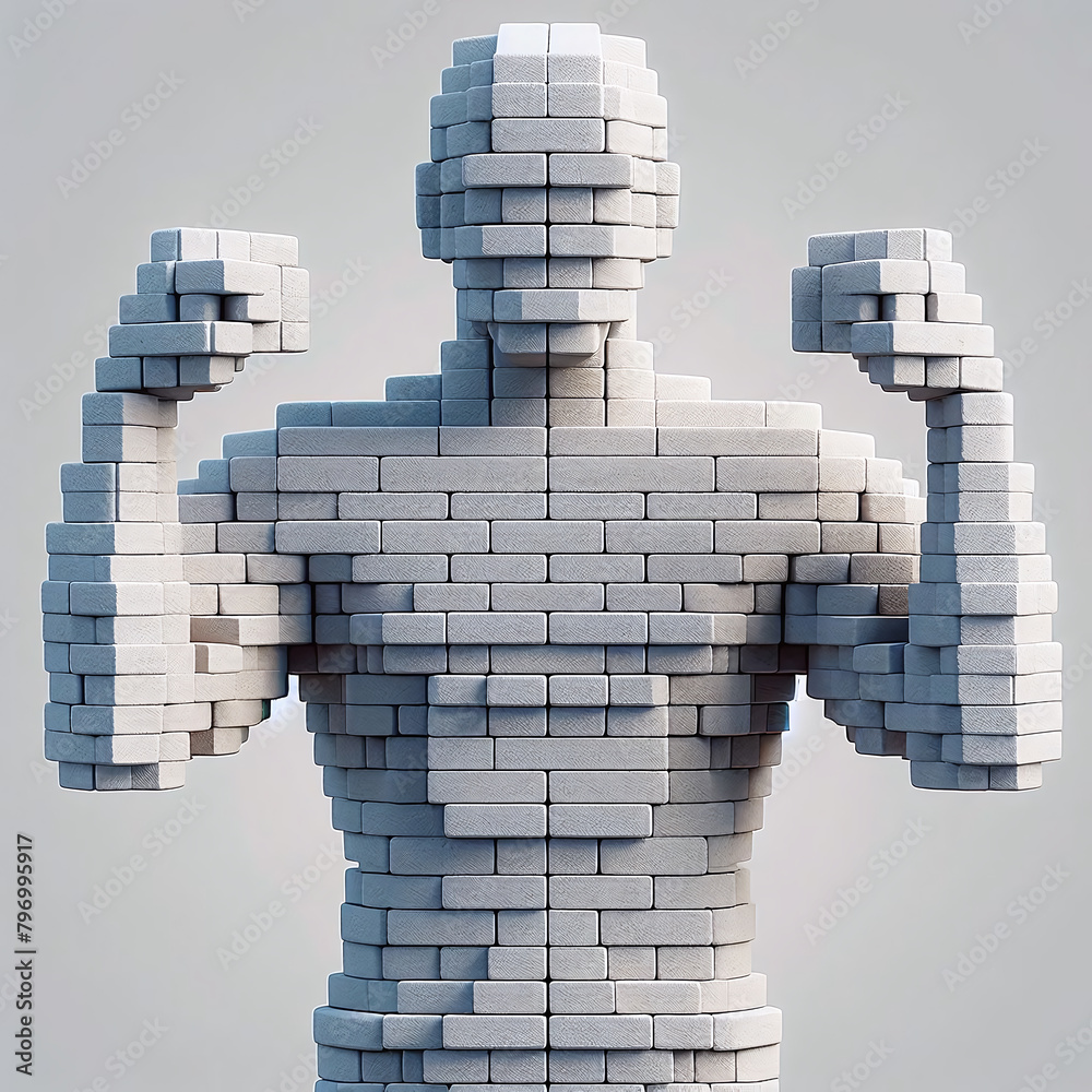 A 3D illustration depicting a strong, muscular figure sculpted entirely ...