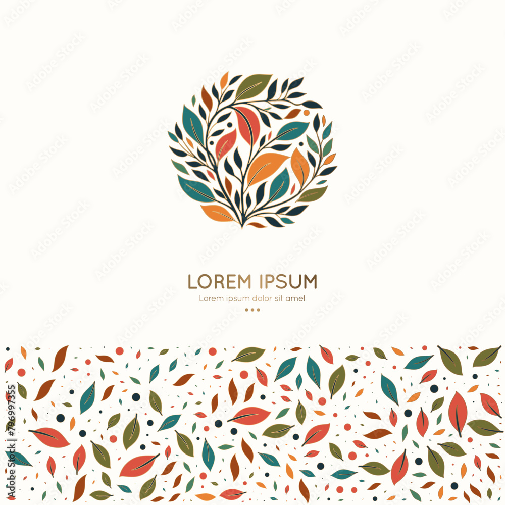 Colorful emblem with leaves. Can be used for jewelry, beauty and ...