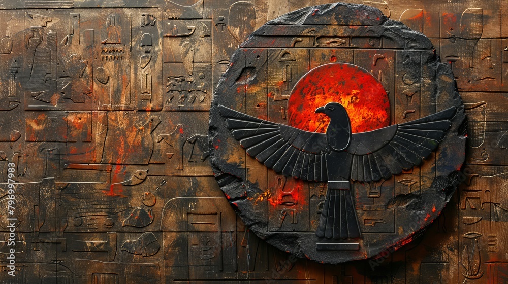 Fiery Egyptian Hieroglyphs on Circular Stone Emblem - Ancient Culture ...