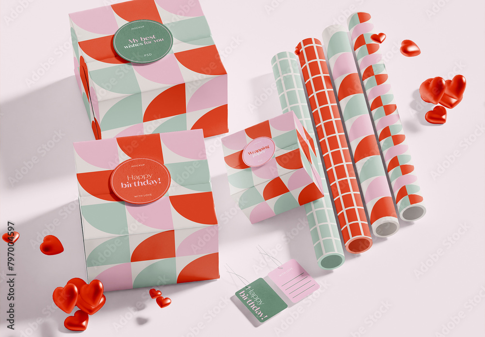 Packaging Boxes with Wish Card Mockup Stock Template | Adobe Stock