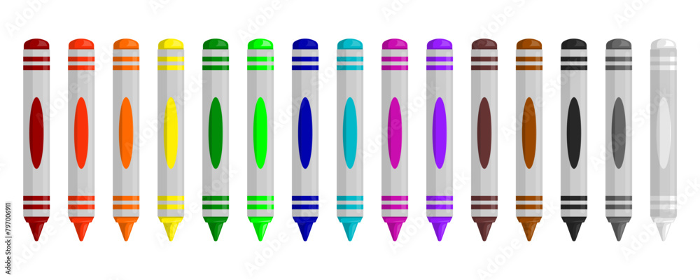 Various types of crayon colors, colorful crayons isolated on ...