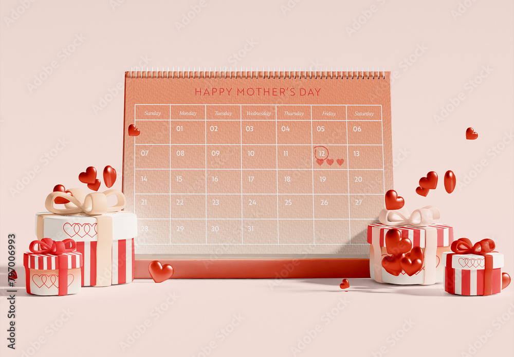 Calendar with Celebration Themed Gifts Mockup Stock Template | Adobe Stock