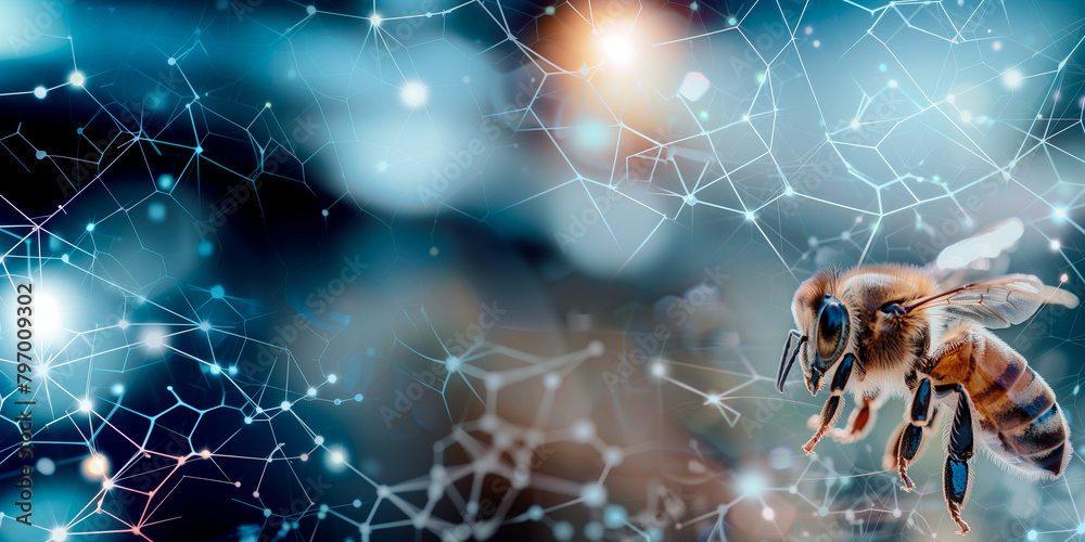 Breeding bees as an endangered species in the future, bee on futuristic ...