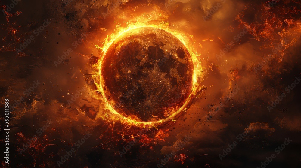 Fiery solar eclipse depicted in stunning detail, a dramatic ...