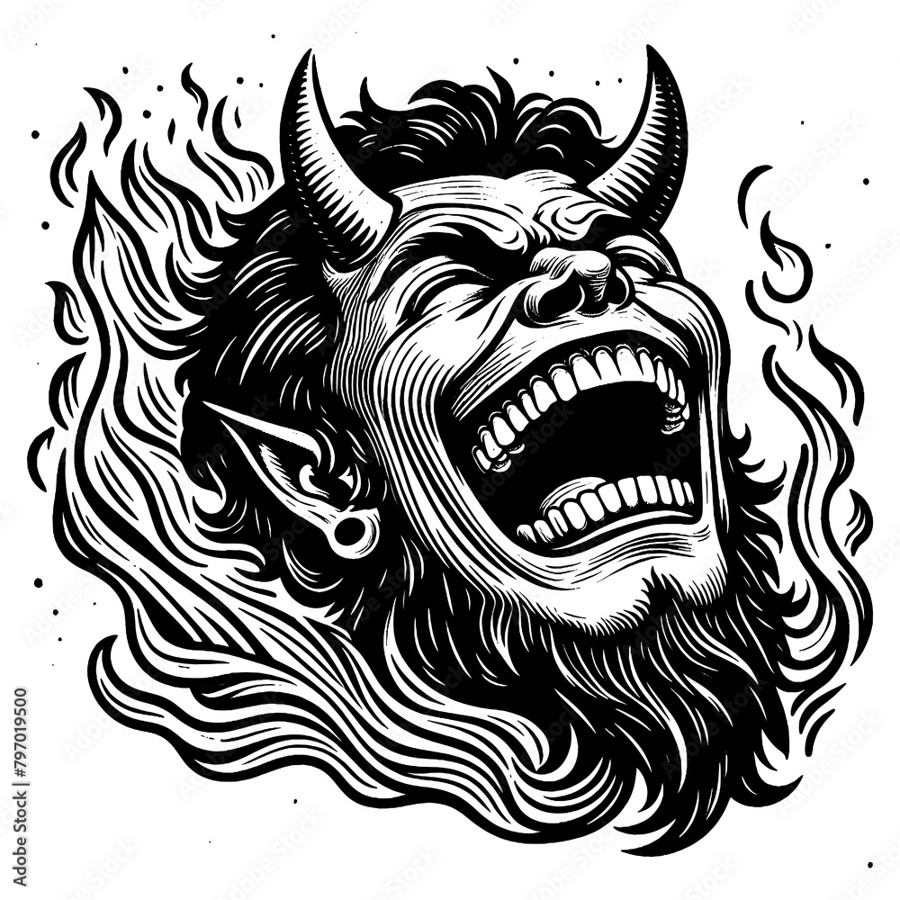 Devil devilish figure laughing with horns and a mischievous expression ...