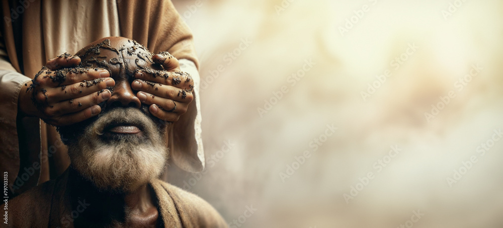 The Healing of the Blind Man. The Blind Man's Eyes Opened by Jesus ...