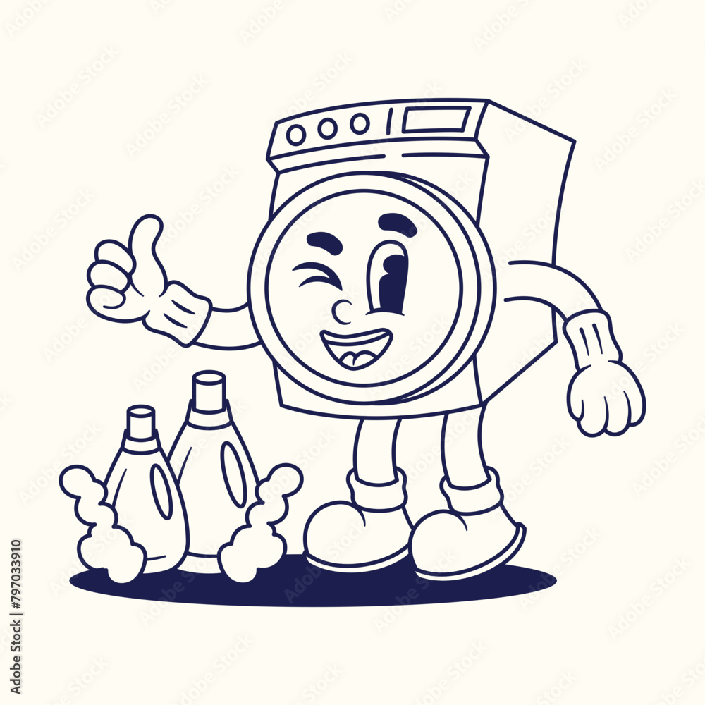 Washing Machine Cartoon Character Illustration Outlineion Version Stock ...