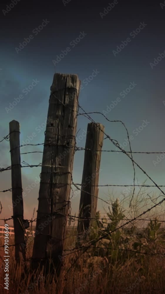 Vertical Country Barbed Wire Fence Approaching Storm 4K Loop features ...