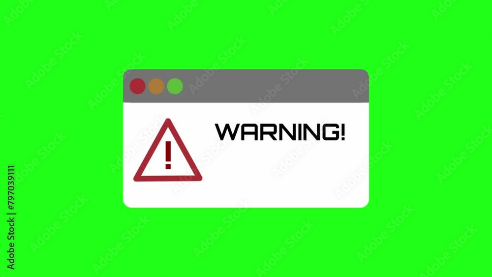 Animated Pop Up Message Appearing On Screen „warning Written In The Box Red Warning Signal On
