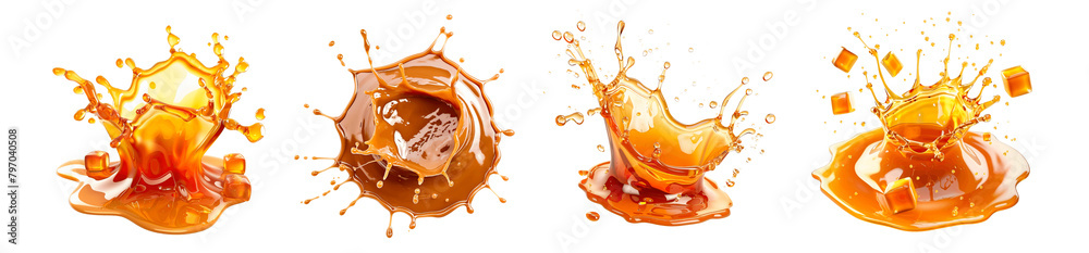 **Short one-sentence description:** Four stages of caramel splashing ...