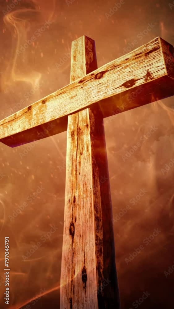 Vertical Fiery Cross Distant Silhouette 4K Loop features a smoky orange ...