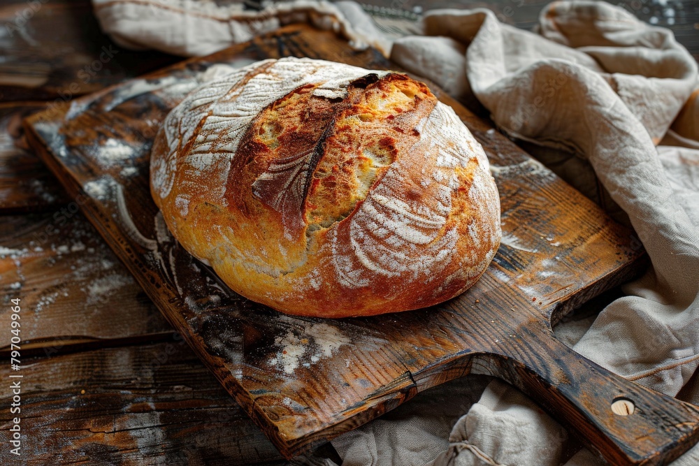 home - baked sourdough bread loaf, multiple stages from dough to final ...