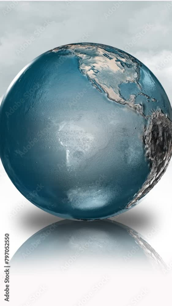 Vertical Glass Earth Spinning on Reflective White Surface 4K Loop ...