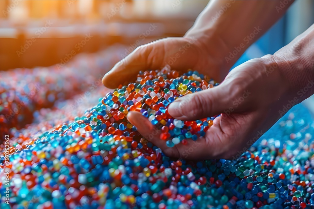 Recycling plastic into small pellets for reuse in manufacturing ...