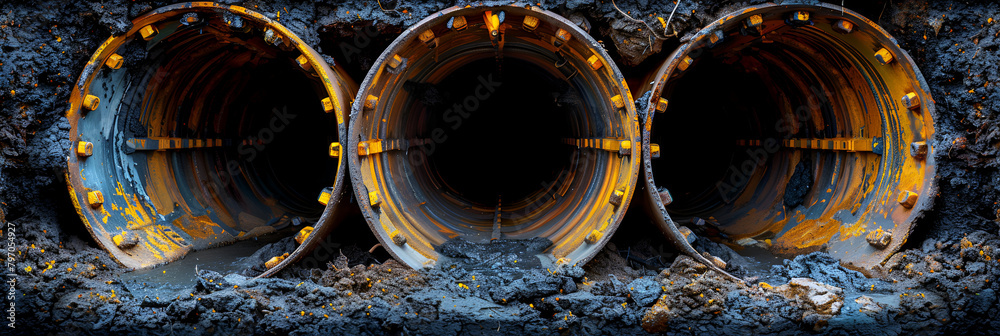 Underground Water Pipeline Installation in a Tre, A rusty pipe with ...