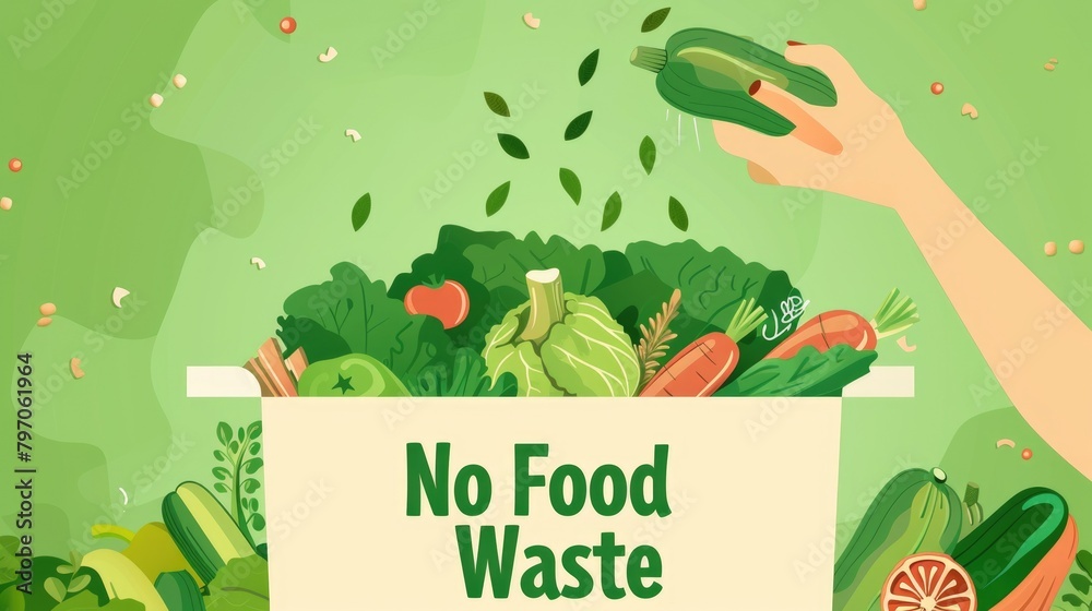 Sustainable Living No Food Waste Concept. Illustrated scene of a person ...