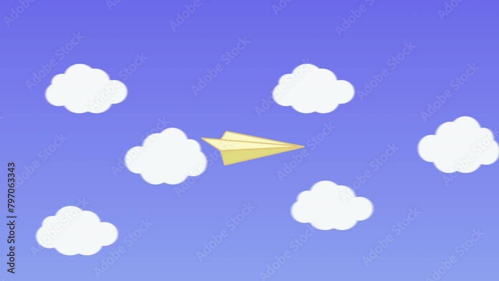 Airplane zoom from camera on horizon flat design video.Paper plane ...