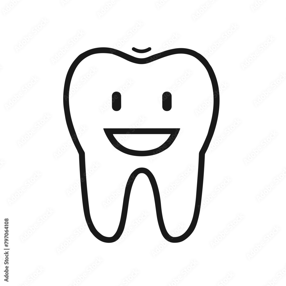 Minimalist Happy Tooth Icon in Black and White Stock Vector | Adobe Stock